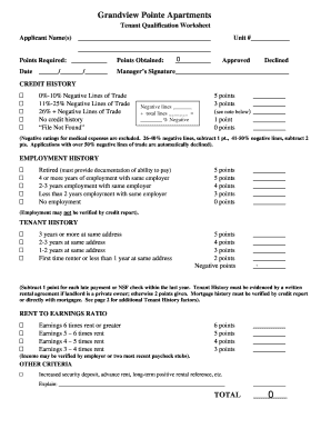 Fillable Online Tenant Qualification Worksheet - Grandview Pointe Home ...