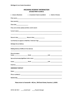 Fillable Online INCOMING RESIDENT INFORMATION Fax Email Print - pdfFiller