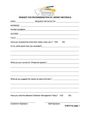 Fillable Online innisfillibrary request for reconsideration of library ...