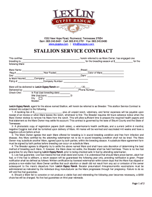 Fillable Online STALLION SERVICE CONTRACT - Lex Lin Gypsy Ranch Fax ...