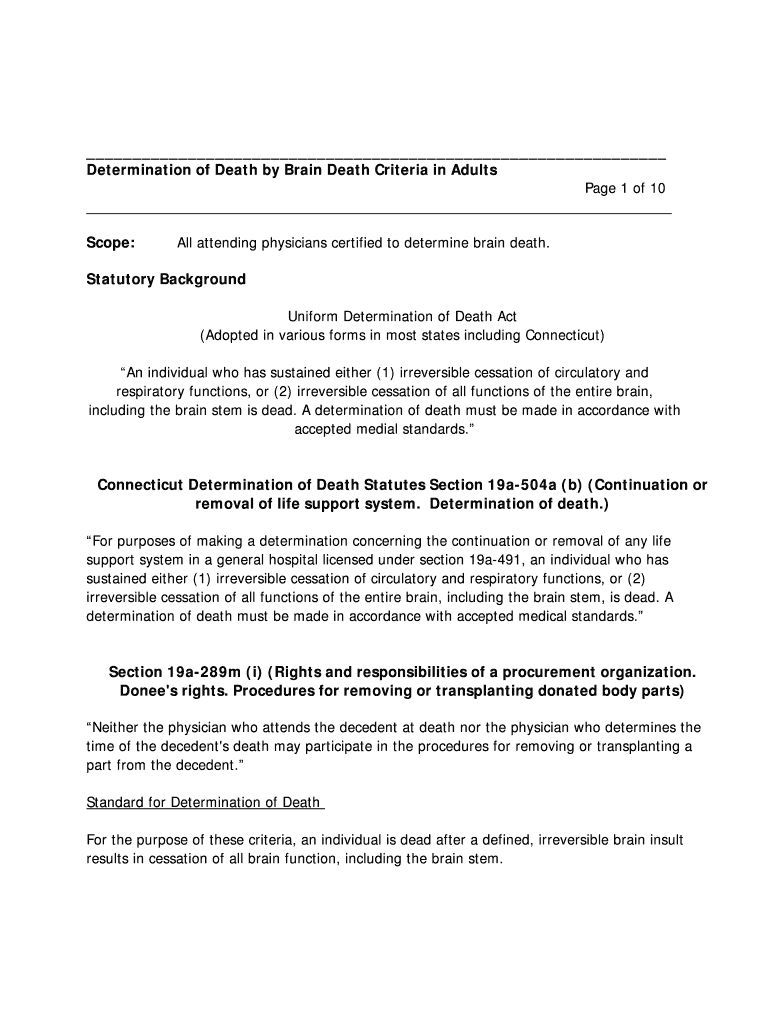 Fillable Online aast Determination of Death by Brain Death Criteria in ...