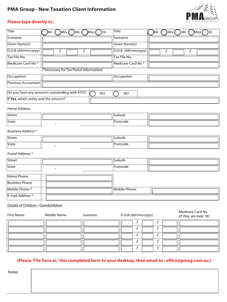Fillable Online New Taxation Client Information Form - PMA G Fax Email ...