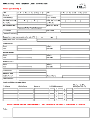 Fillable Online PMA Group - New Taxation Client Information Fax Email ...