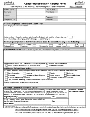 Fillable Online Cancer Rehabilitation Referral Form - Solihull Active ...