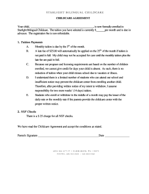 Fillable Online FORM ENROLL Financial Agreement dh 0906 - Daycare Fax ...