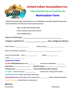 Fillable Online uia org Award Nomination Form - United Indian ...