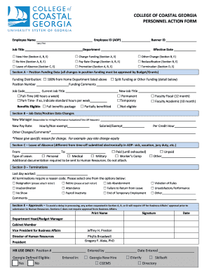 Fillable Online ccga COLLEGE OF COASTAL GEORGIA bPERSONNEL ACTION FORMb ...