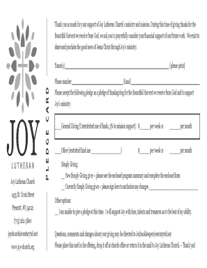 Fillable Online joy-church PLEDGE CARD - Joy Lutheran Church ELCA Fax ...