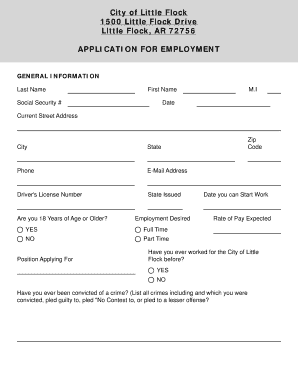 Fillable Online City Application for Employment - City of Little Flock ...