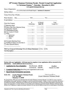 Fillable Online Greater Manassas Christmas Parade Fax Email Print ...