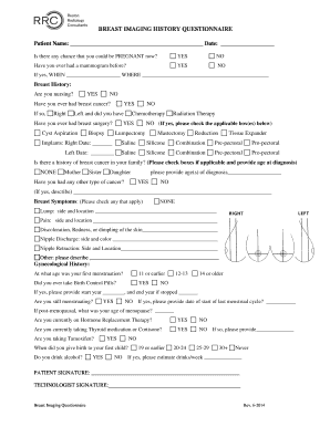 Fillable Online BREAST IMAGING HISTORY QUESTIONNAIRE - Reston Radiology ...