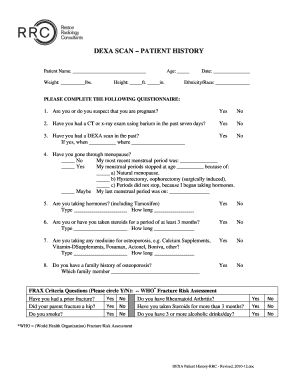 Fillable Online DEXA SCAN PATIENT HISTORY - Reston Radiology ...