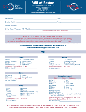 Fillable Online MRI of Reston - Reston Radiology Consultants Fax Email ...