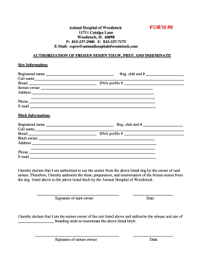 Fillable Online Authorization of frozen semen thaw, prep and inseminate ...
