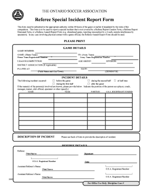 Fillable Online Referee Special Incident Report Form Fax Email Print ...