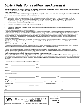 Fillable Online Student Order Form and Purchase Agreement - b3DVb Fax ...