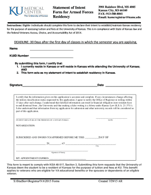Fillable Online kumc Statement of Intent bFormb for bArmed Forcesb ...