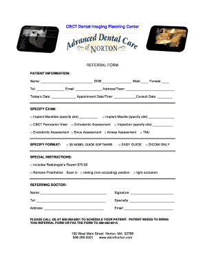 Fillable Online CBCT Dental Imaging Planning Center Fax Email Print ...