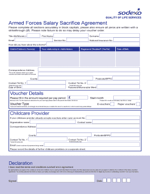 Fillable Online modchildcare co BArmed Forcesb Salary Sacrifice bFormb ...