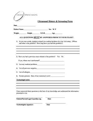 Fillable Online Ultrasound History amp Screening Form - Envision ...
