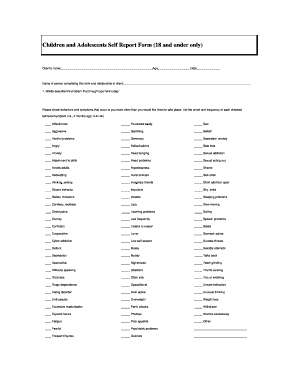 Fillable Online Children and Adolescents Self Report Form 18 and Fax ...