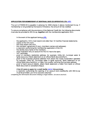 Fillable Online ssk co APPLICATION FOR MEMBERSHIP AT SENTRAAL SUID bCOb ...