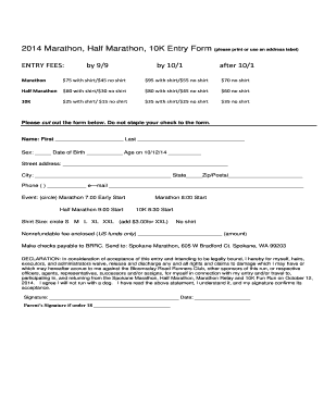Fillable Online 2014 Marathon Half Marathon 10K Entry Form - bBRRCb Fax ...