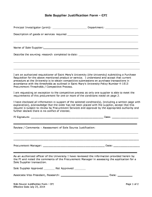 Fillable Online smuport5 smu Sole Supplier Justification Form - CFI ...