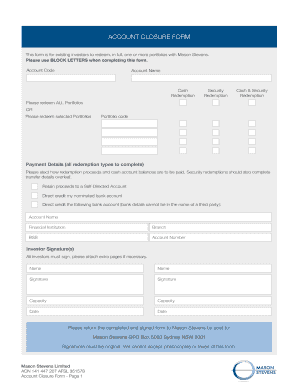 Fillable Online ACCOUNT CLOSURE FORM - bmasonstevensbbcombau Fax Email ...