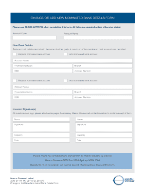 Fillable Online CHANGE OR ADD NEW NOMINATED BANK DETAILS FORM Fax Email ...