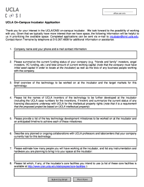 Fillable Online UCLA On-Campus Incubator Application - Core Facilities - UCLA.edu Fax Email ...