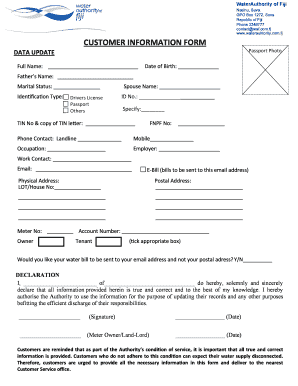 Fillable Online CUSTOMER INFORMATION FORM sample - waterauthoritycomfj ...