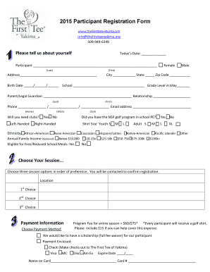 Fillable Online thefirstteeyakima 2015 Participant Registration Form ...