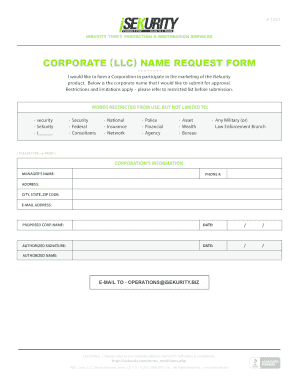 Fillable Online business pennglobal CORPORATE LLC NAME REQUEST FORM ...