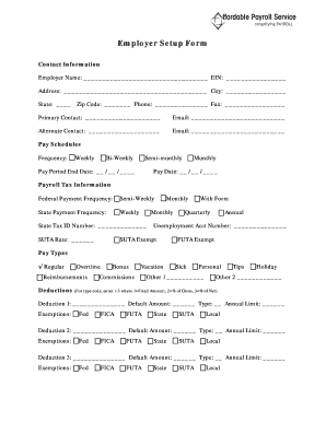 Fillable Online Employer Setup Form - baffordablepayrollcompanybbcomb ...