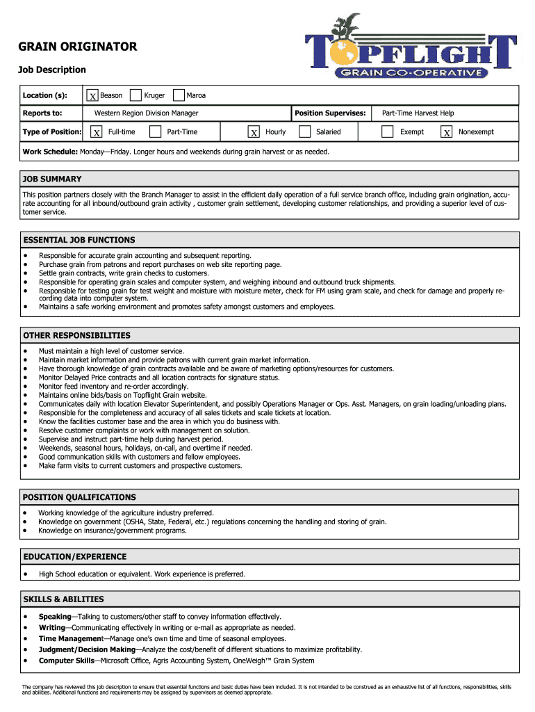 Fillable Online GRAIN ORIGINATOR - Topflight Grain Cooperative Fax ...