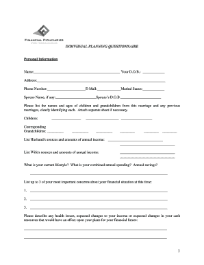 Fillable Online Individual Planning Questionnaire - Financial ...