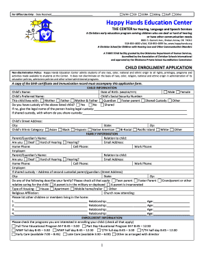 Fillable Online happyhands Enrollment form - Happy Hands Education ...