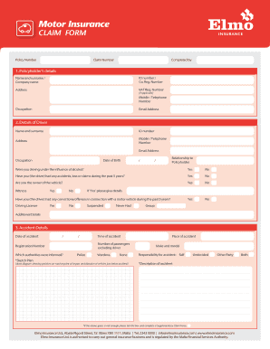 Fillable Online 8035 ELMO MOTOR CLAIM FORM pg1 - Elmo Insurance Ltd Fax ...