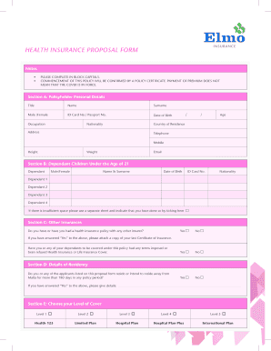 Fillable Online HEALTH INSURANCE PROPOSAL FORM Notes PLEASE COMPLETE IN ...