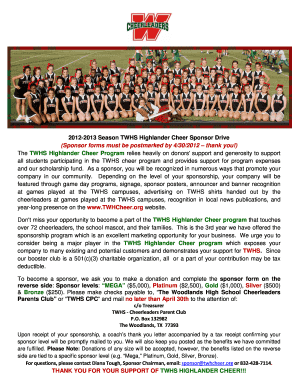 Fillable Online twhcheer 2012-2013 Season TWHS Highlander Cheer Sponsor ...