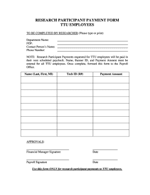 Fillable Online depts ttu RESEARCH PARTICIPANT PAYMENT bFORMb TTU ...