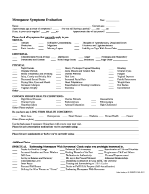 Fillable Online Menopause Symptoms Evaluation ...