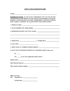 Fillable Online APPLICATION QUESTIONNAIRE IMPORTANT NOTE IF YOU HAVE ...
