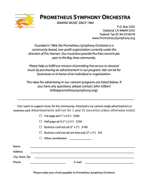 Fillable Online prometheussymphony Prometheus Ad Sheet 2013doc ...