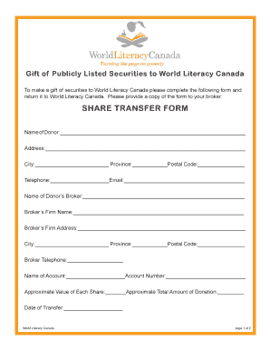 Fillable Online SHARE TRANSFER FORM - World Literacy Canada Fax Email ...