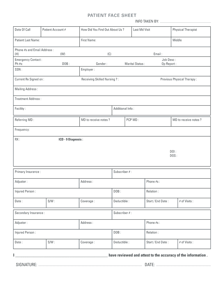 Fillable Online Patient face sheet - HubSpot Fax Email Print - pdfFiller