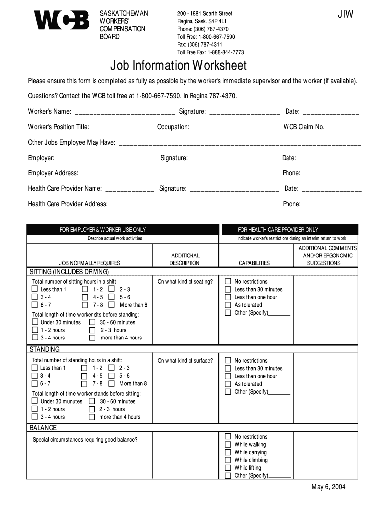 Fillable Online motorsafety Job Information Worksheet - Motor Safety ...