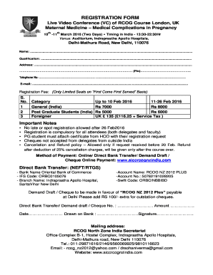 Fillable Online REGISTRATION FORM Live Video Conference VC of RCOG Fax ...