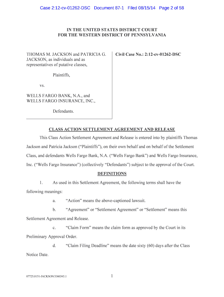 Fillable Online Class Action Settlement Agreement and Release - Thomas ...